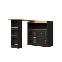 ABRIHOME Sideboard in Schwarz mit 2 Schubladen Snackregal und Bogenglas | Gr.: onesize