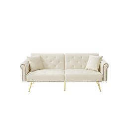 ABRIHOME Modernes Schlafsofa in Beige&ndash; Samtbezug mit Goldenen F&uuml;&szlig;en, 3-Fach Verstellbar | Gr.: onesize