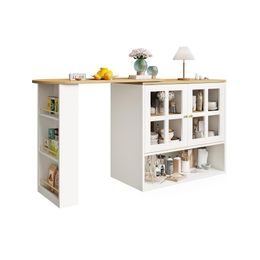 ABRIHOME Drehbare Essbar in Wei&szlig; mit Snackregal 5 Ablagefl&auml;chen und Glasvitrine | Gr.: onesize