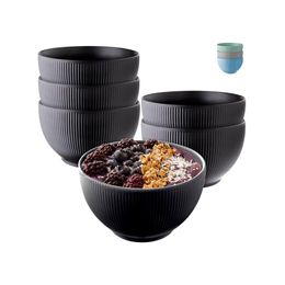 Praknu M&uuml;slischalen 6er Set - Keramik Schwarz Matt - Gro&szlig;e M&uuml;sli Sch&uuml;ssel - | Gr.: onesize
