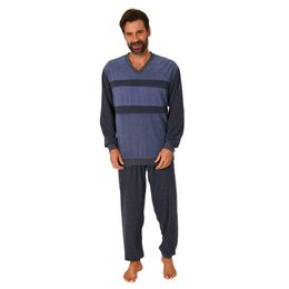 Normann Frottee langarm Schlafanzug Pyjama B&uuml;ndchen - 81285 in blau | Gr.: 54
