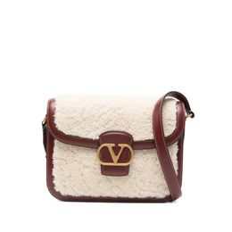Valentino Garavani Hobo Bags - Structured Shearling And Leather Shoulder Bag - Gr. unisize - in Beige - f&uuml;r Damen