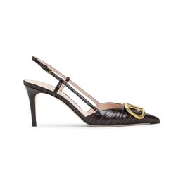 Valentino Garavani Hohe Schuhe - Pointed Toe Slingback Pumps With Crocodile Pattern - Gr. 36 (EU) - in Schwarz - f&uuml;r Damen