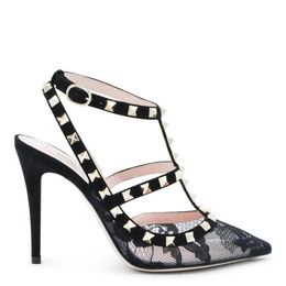 Valentino Garavani Sandalen - Pointed-Toe Pumps With Lace Overlay And Pyramid St - Gr. 37,5 (EU) - in Rosa - f&uuml;r Damen