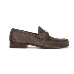 Valentino Garavani Loafer - Brown Leather Loafers With Gold-Tone Logo Detail - Gr. 42,5 (EU) - in Grau - f&uuml;r Damen