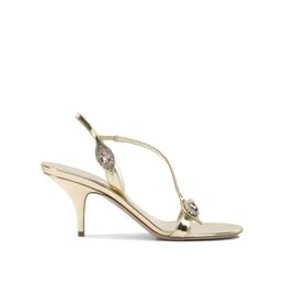 Salvatore Ferragamo Sandalen - Metallic Leather Sandals With Jewel Embellishments - Gr. 7 - in Beige - f&uuml;r Damen