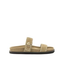 Tory Burch Sandalen - Suede Sandals With Gold-Tone Emblem - Gr. 8 - in Beige - f&uuml;r Damen