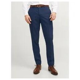 Jack & Jones Anzughose JACK & JONES "JPRFRANCO Hose mit schmalem Bein und cleanem Look", Herren, Gr. 50, N-Gr, blau (schwarz navy), Web, Obermaterial: 78% Polyester, 17% Viskose, 4% Elasthan, 1% sonstige Fasern, unifarben, slim fit normal, Hosen Anzughose, meliert, modisch, slim fit, Kunstfaser