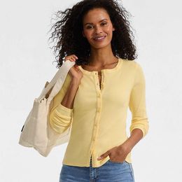 LANDS' END Rippshirt mit durchgehender Knopfreihe, Damen,  Gelb, Elasthan/Baumwoll-Mischung, by Lands' End