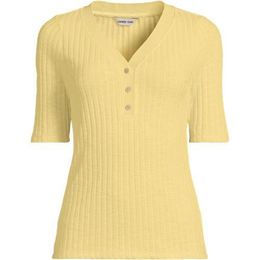 LANDS' END Rippstrick-Henleyshirt mit halblangen &Auml;rmeln, Damen,  Gelb, Elasthan/Baumwoll-Mischung/Polyester-Mischung, by Lands' End