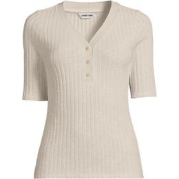 LANDS' END Rippstrick-Henleyshirt mit halblangen &Auml;rmeln, Damen,  Beige, Elasthan/Baumwoll-Mischung/Polyester-Mischung, by Lands' End