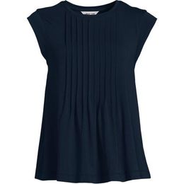 LANDS' END Kurz&auml;rmeliges Biesenshirt aus Baumwolle/Modal-Mix, Damen,  Blau, Baumwolle Modal, by Lands' End
