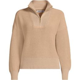 LANDS' END Stehkragenpullover mit Rei&szlig;verschluss DRIFTER, Damen,  Wei&szlig;, Baumwolle, by Lands' End