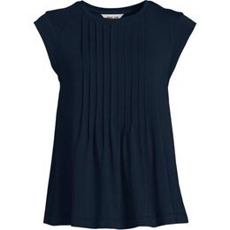 LANDS' END Kurz&auml;rmeliges Biesenshirt aus Baumwolle/Modal-Mix, Damen,  Blau, Baumwolle Modal, by Lands' End