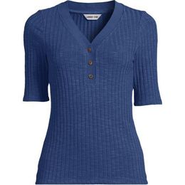 LANDS' END Rippstrick-Henleyshirt mit halblangen &Auml;rmeln, Damen,  Blau, Elasthan/Baumwoll-Mischung/Polyester-Mischung, by Lands' End