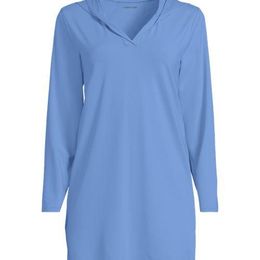 LANDS' END Langes Kapuzen-Badeshirt, Damen,  Blau, Nylon-Mischung, by Lands' End