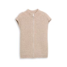 Tom Tailor Denim Damen Pullunder mit Stehkragen, beige, Meliert, Gr. M