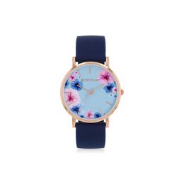 Tom Tailor Damen Armbanduhr Blume Ros&eacute;gold, Ziffernblatt blau mit 36mm, bunt, Blume, Gr. ONESIZE