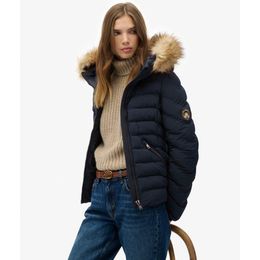 Superdry Damen Fuji Steppjacke mit Kunstfellkapuze Navy - Gr&ouml;&szlig;e: 44 208221850064098T025