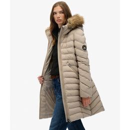 Superdry Damen Fuji Kunstfell-kapuzenjacke in Mittlerer L&auml;nge Cream - Gr&ouml;&szlig;e: 36 20822185006397MO030