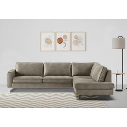 Ecksofa Home Affaire "Pinto, 290 cm, Cord, Chenille, Lederoptik, Ottomane links / rechts", grau (taupe), B:290cm H:85cm T:217cm, Luxus-Microfaser in Lederoptik (100% Polyester);Cord (92% Polyester, 8% Polyamide), Sofas, Ecksofa, mit Keder, schwarze Metallf&uuml;&szlig;e, Wellenunterfederung
