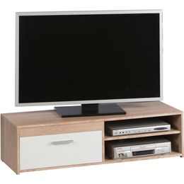 TV-Schrank Stolkom "Gemma", wei&szlig; (sonoma eiche, wei&szlig; dekor), B:120cm H:32cm T:38cm, Holzwerkstoff, Schr&auml;nke, 2 offenen F&auml;chern und 1 Klappe, TV bis 42 zoll geeignet