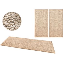 Bettumrandung Hanse Home "Wolly 2" Gr. 14, beige (beige, braun), H:12mm, Obermaterial: 100% Polypropylen, Bettumrandungen, Bettvorleger, 3-teiliger L&auml;ufer Set, Unifarben, Kurzflor, Bettl&auml;ufer