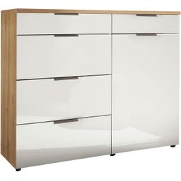 Kombikommode Wiemann "Como", wei&szlig; (bianco, eiche, dekor, glas wei&szlig;, schiefer), B:100cm H:91,2cm T:43cm, Floatglas, Holzwerkstoff, Metall, Sideboards, Kombikommode, vormontiert