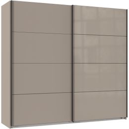 Kleiderschrank wimex "Tilburg, Metallgriffe, Made in Germany", grau (saharagrau, durchg&auml;ngige t&uuml;rfront glas saharagrau, absetzung grafit), B:225cm H:208cm T:65cm, Schr&auml;nke, Kleiderschrank, mit Schwebet&uuml;ren, jeweils 1 Glaselement, 180, 225 oder 270cm breit