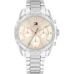 Multifunktionsuhr Tommy Hilfiger "MELLIE", silber (silberfarben, grau), Armbanduhren, Damen, Quarzuhr, Armbanduhr, Damenuhr, Edelstahlarmband, analog, Glassteine