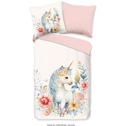 Kinderbettw&auml;sche "Unidream", rosa, B/L: 135cm x 200cm, 1 Stk., 1 Stk., Microfaser, B/L: 80cm x 80cm, 2 Stk., Microfaser, Obermaterial: 100% Polyester, PURE LUXURY COLLECTION, Bettw&auml;sche, 135x200, Pflegeleicht, Rei&szlig;verschluss, Kind, M&auml;dchen, Einhorn, Rosa