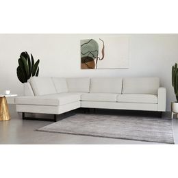 Ecksofa Home Affaire "Pinto, 290 cm, Cord, Chenille, Lederoptik, Ottomane links / rechts", beige (natural), B:290cm H:85cm T:217cm, 90% Polyester, 10% Nylon, Sofas, Ecksofa, mit Keder, schwarze Metallf&uuml;&szlig;e, Wellenunterfederung, Topseller