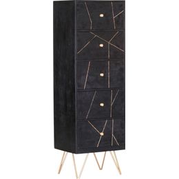 Kommode GUTMANN FACTORY, schwarz, B:50cm H:153cm T:43cm, Massivholz, Sideboards, Kommode