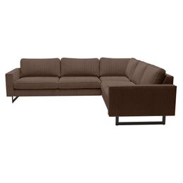 Ecksofa Home Affaire "Pinto, XXL, 250/290 cm, langer Schenkel, Ottomane", braun, B:290cm H:85cm T:250cm, 92% Polyester, 8% Nylon, Sofas, Ecksofa, Cord, Chenille, Lederoptik, mit Keder, Metallf&uuml;&szlig;e, Wellenunterfederung