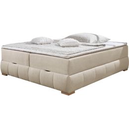 Boxbett OTTO HOME "Wehma", beige, B:164cm L:204cm, Komplettbetten, ohne Kopfteil, inklusive Topper und Bettkasten