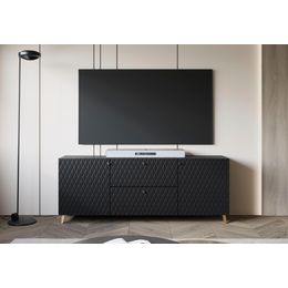 Lowboard Home Affaire "Phuket, Front MDF", schwarz (graphite schwarz matt), B:180cm H:69,4cm T:39cm, Sideboards, Lowboard, 2 Schubladen, 4 T&uuml;ren, 6 geschlossenen F&auml;chern, Breite 180cm