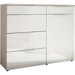 Kombikommode Wiemann "Como", wei&szlig; (kieselgrau, dekor, glas wei&szlig;, chrom), B:100cm H:91,2cm T:43cm, Floatglas, Holzwerkstoff, Metall, Sideboards, Kombikommode, vormontiert