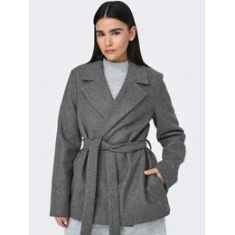 Kurzmantel Only "ONLALVILDA LIFE SHORT WRAP COAT OTW", Damen, Gr. L, medium grau melange, Web, Obermaterial: 100% Polyester, unifarben, regular fit normal, V-Ausschnitt, M&auml;ntel Kurzmantel, Kunstfaser