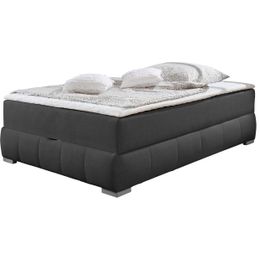 Boxbett OTTO HOME "Wehma", grau (anthrazit), B:144cm L:204cm, Komplettbetten, ohne Kopfteil, inklusive Topper und Bettkasten