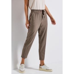 Jogger Pants Street One, Damen, Gr. 40, L&auml;nge 28, braun (nomad braun), Stoff, 45% Polyester, 45% Viskose, 10% Elasthan, unifarben, slim fit kn&ouml;chelfrei, Hosen, Middle Waist