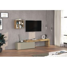 TV-Wand OTTO HOME "Chronos TV-Set, Wohnwand &ndash; Elemente frei platzierbar, Made in Italy", taube, eiche wotan, B:240cm H:190cm T:40cm, Kastenm&ouml;bel-Sets, Lowboard Breite 240 cm, H&auml;ngeregal Breite 50 cm, Made in Italy