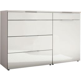 Kombikommode Wiemann "Como", wei&szlig; (wei&szlig;, dekor, glas wei&szlig;, chrom), B:120cm H:91,2cm T:43cm, Floatglas, Holzwerkstoff, Metall, Sideboards, Kombikommode, vormontiert