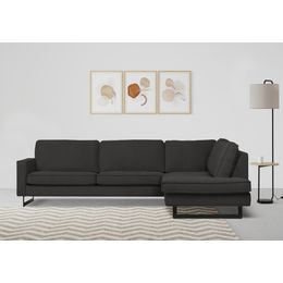 Ecksofa Home Affaire "Pinto, 290 cm, Cord, Chenille, Lederoptik, Ottomane links / rechts", grau (dunkelgrau), B:290cm H:85cm T:217cm, Luxus-Microfaser in Lederoptik (100% Polyester);Cord (92% Polyester, 8% Polyamide), Sofas, Ecksofa, mit Keder, schwarze Metallf&uuml;&szlig;e, Wellenunterfederung