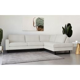 Ecksofa Home Affaire "Pinto, 290 cm, Cord, Chenille, Lederoptik, Ottomane links / rechts", beige (natural), B:290cm H:85cm T:217cm, 90% Polyester, 10% Nylon, Sofas, Ecksofa, mit Keder, schwarze Metallf&uuml;&szlig;e, Wellenunterfederung