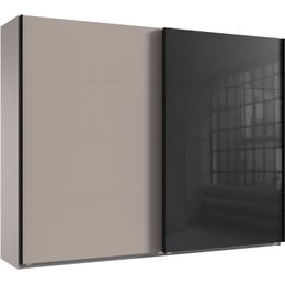 Kleiderschrank wimex "Tilburg, Metallgriffe, Made in Germany", schwarz (saharagrau, durchg&auml;ngige t&uuml;rfront glas schwarz, absetzung grafit), B:270cm H:208cm T:65cm, Schr&auml;nke, Kleiderschrank, mit Schwebet&uuml;ren, jeweils 1 Glaselement, 180, 225 oder 270cm breit