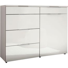 Kombikommode Wiemann "Como", wei&szlig; (wei&szlig;, dekor, glas wei&szlig;, chrom), B:140cm H:91,2cm T:43cm, Floatglas, Holzwerkstoff, Metall, Sideboards, Kombikommode, vormontiert