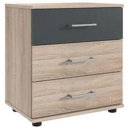 Nachtkommode wimex "Taiga", grau (eiche s&auml;gerau nachbildung, graphit), B:52cm H:58cm T:38cm, Holzwerkstoff, Sideboards, mit 3 Schubladen, 52cm breit