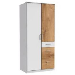 Kleiderschrank wimex "Click", wei&szlig; (wei&szlig;, plankeneichefarben), B:90cm H:199cm T:58cm, Schr&auml;nke, Kleiderschrank Dreht&uuml;renschrank, ohne Spiegel