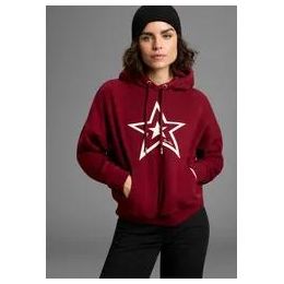 Kapuzensweatshirt Kangaroos, Damen, Gr. 36/38, rot (bordeaux), Sweatware, Obermaterial: 80% Baumwolle, 20% Polyester, oversize h&uuml;ftlang, Rippb&uuml;ndchen, Sweatshirts, mit Stern-Print