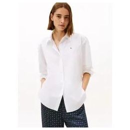 Langarmbluse Tommy Hilfiger "ESS POPLIN EASY FIT SHIRT", Damen, Gr. 36, wei&szlig; (classic wei&szlig;), Popeline, Obermaterial: 100% Baumwolle, unifarben, normal h&uuml;ftbedeckend, &Auml;rmel mit &Auml;rmelschlitz 1-Knopf-Manschette, Blusen, Baumwolle